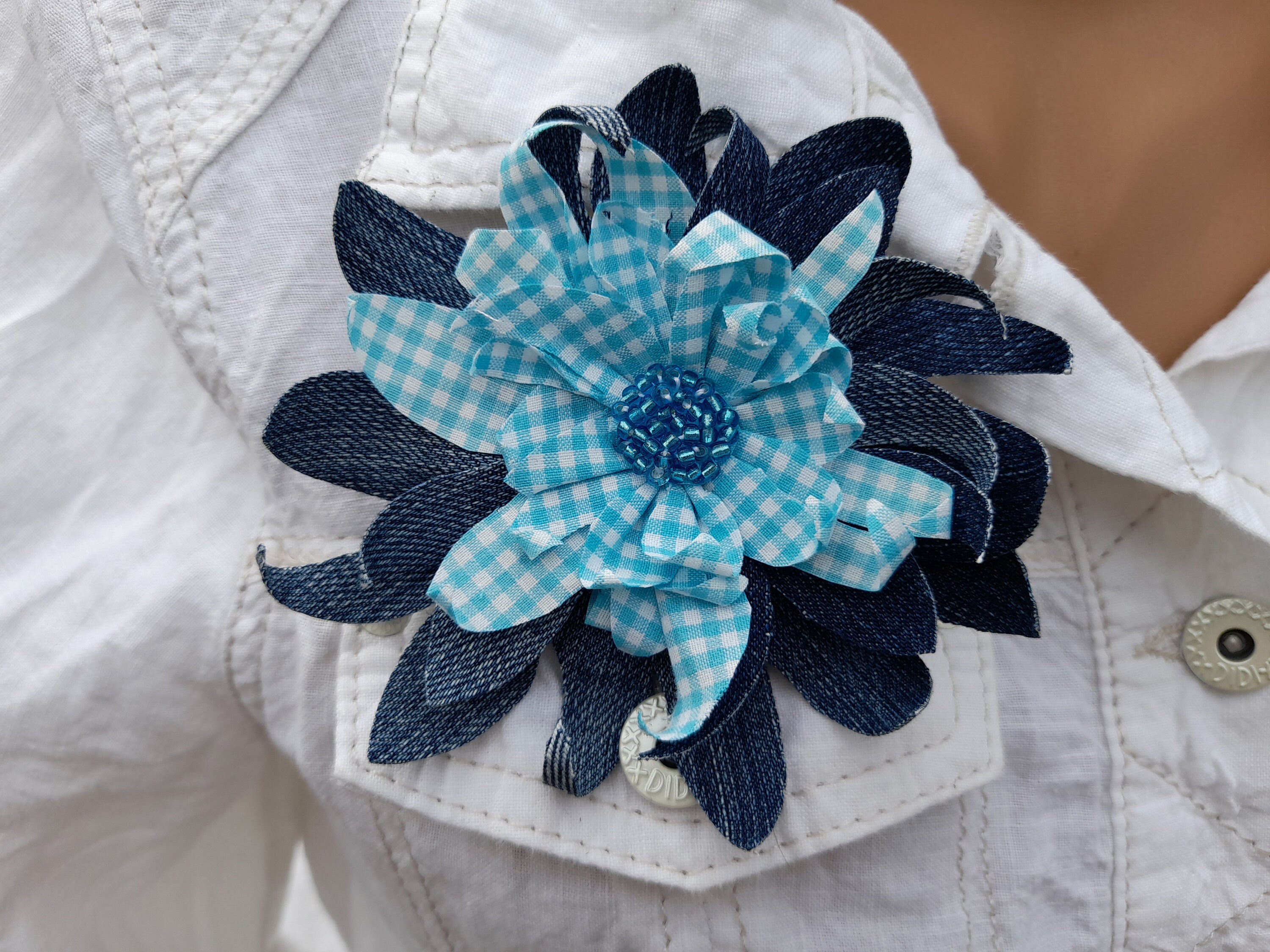 Fabric Flower Blue Brooch Shabby Shic Denim Flower Pin Rustic Denim ...