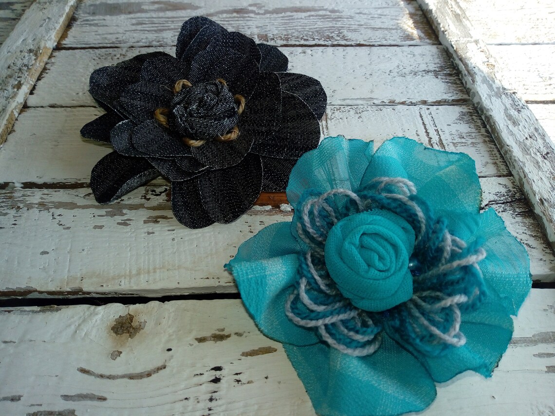 Shabby Shic Denim Flower Pin Rustic Denim Boho Dress Flower | Etsy
