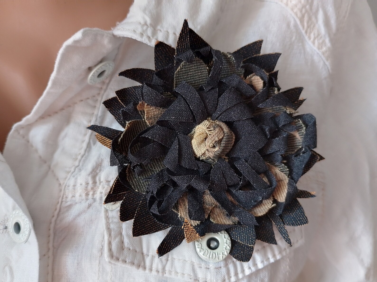 Black Boho Fabric Flower Brooch Shabby Shic Denim Flower Pin - Etsy