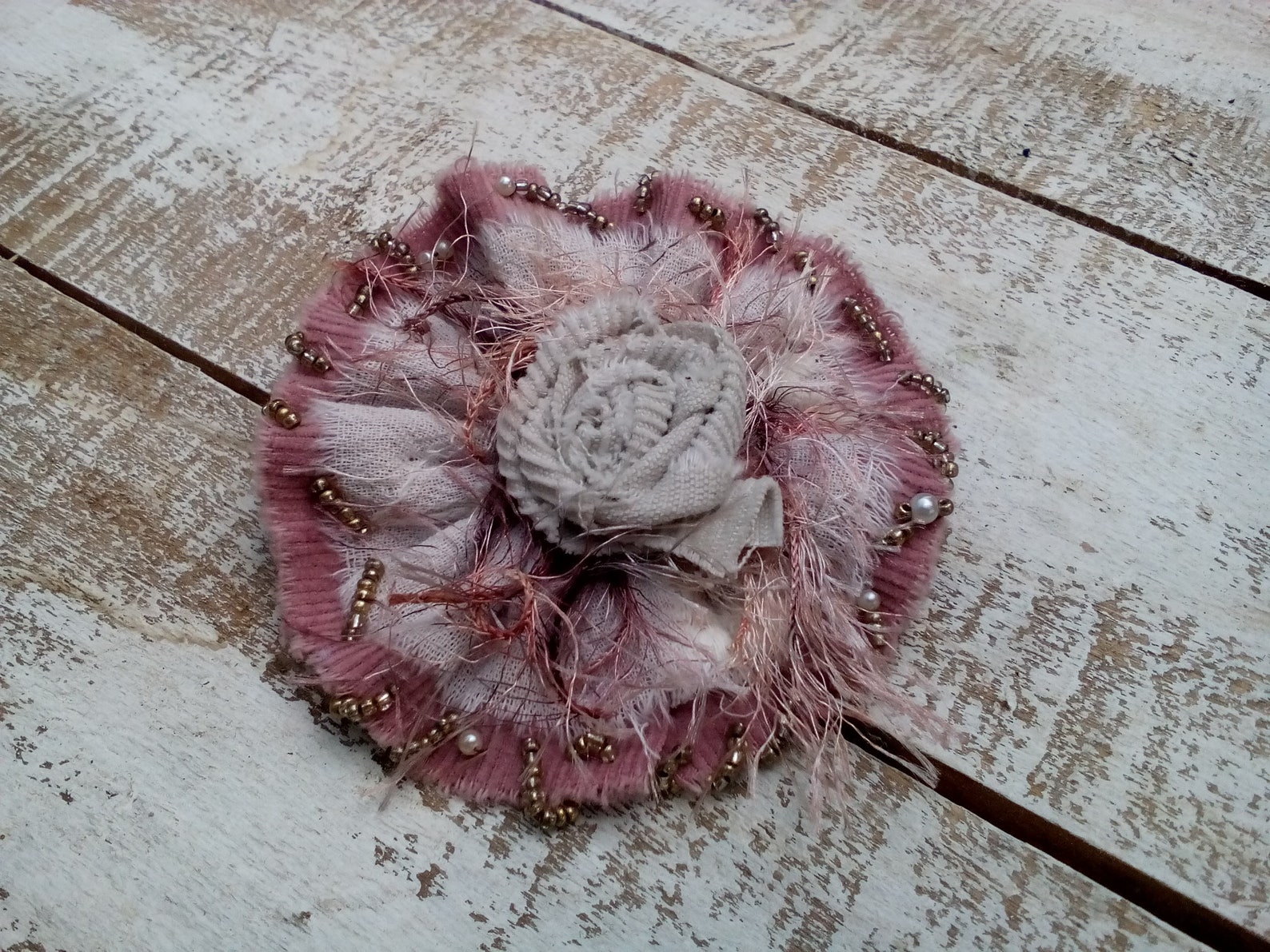 Pink Rose Boho Jeans Flower Brooch Shabby Shic Denim Flower Rustic Rose ...