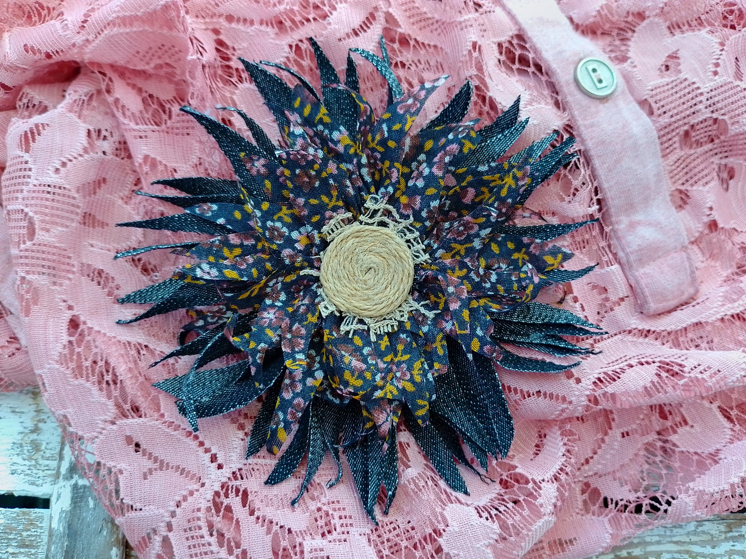 Shabby Shic Denim Flower Pin Rustic Denim Boho Dress Flower Fabric ...