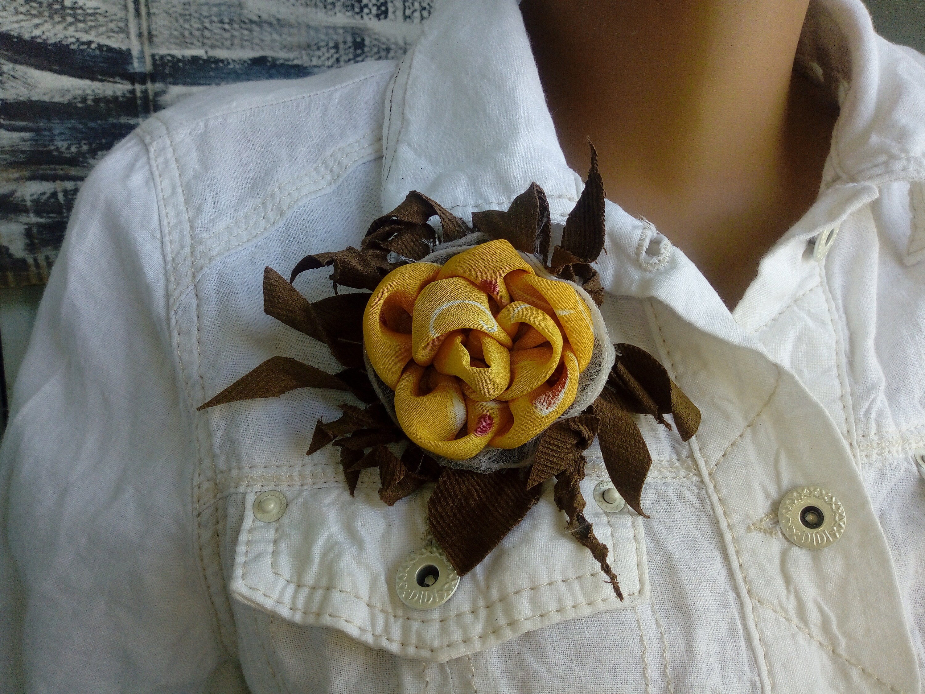 Yellow Boho Jeans Flower Brooch Shabby Shic Denim Flower Pin - Etsy