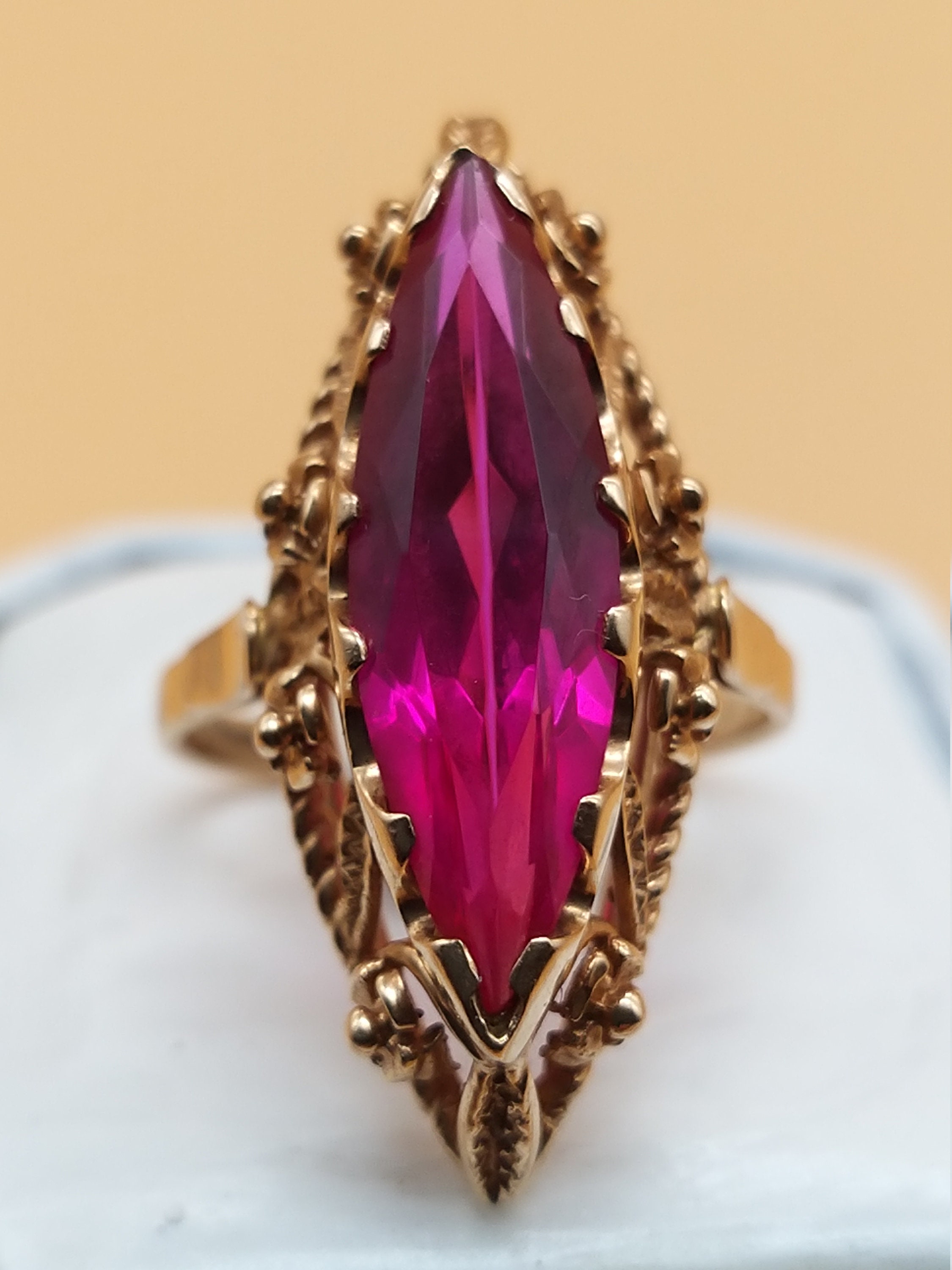 Natural Ruby Vintage Solid Gold Ring Marquise With Ruby 583 Gold 14K ...