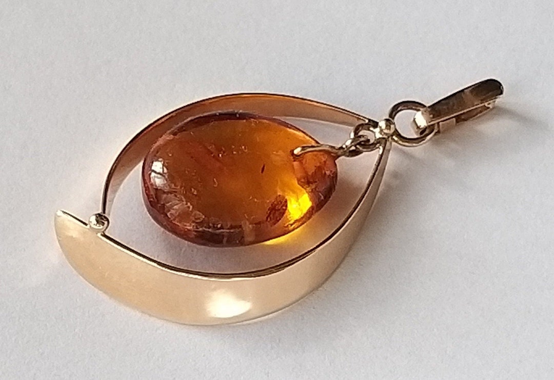 Vintage Gold 583 Star, Rose Gold Natural Baltic Amber Pendant 583 14K ...