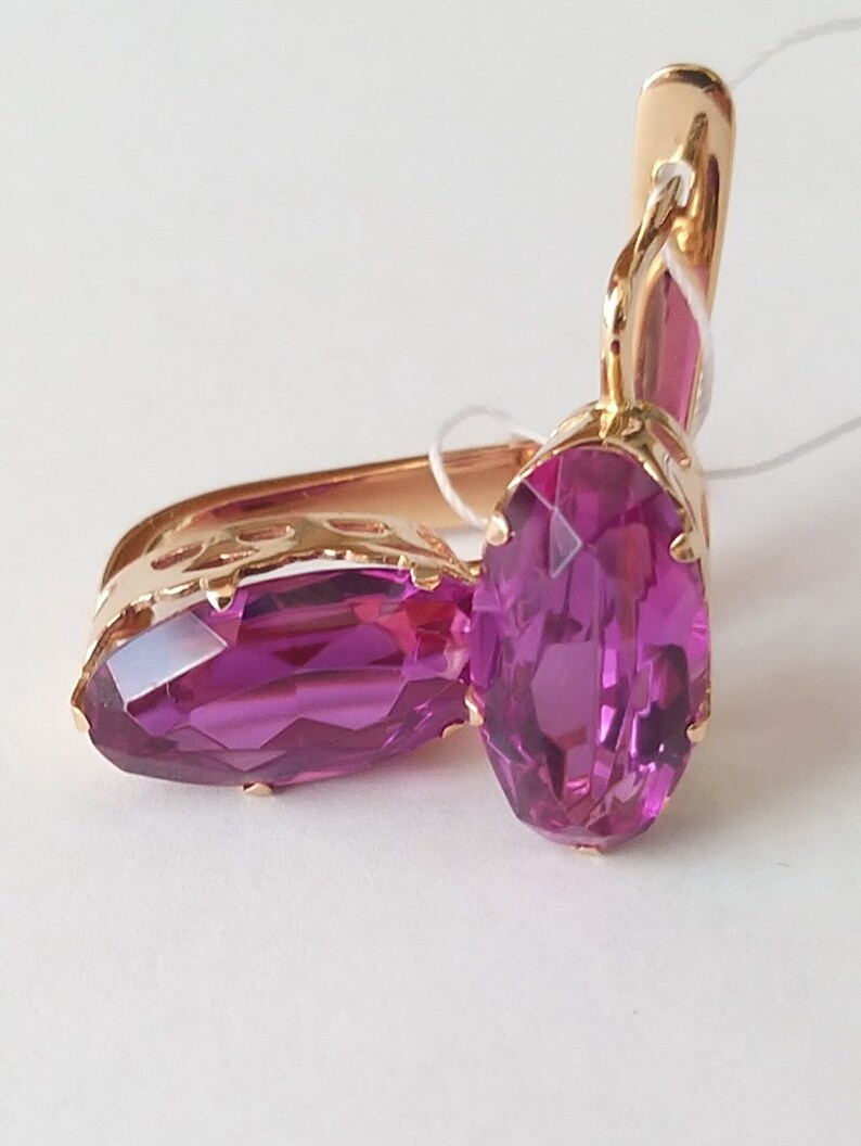 Natural Sapphire ! Vintage Gold 583 Star Solid Gold Rose Gold Earrings ...