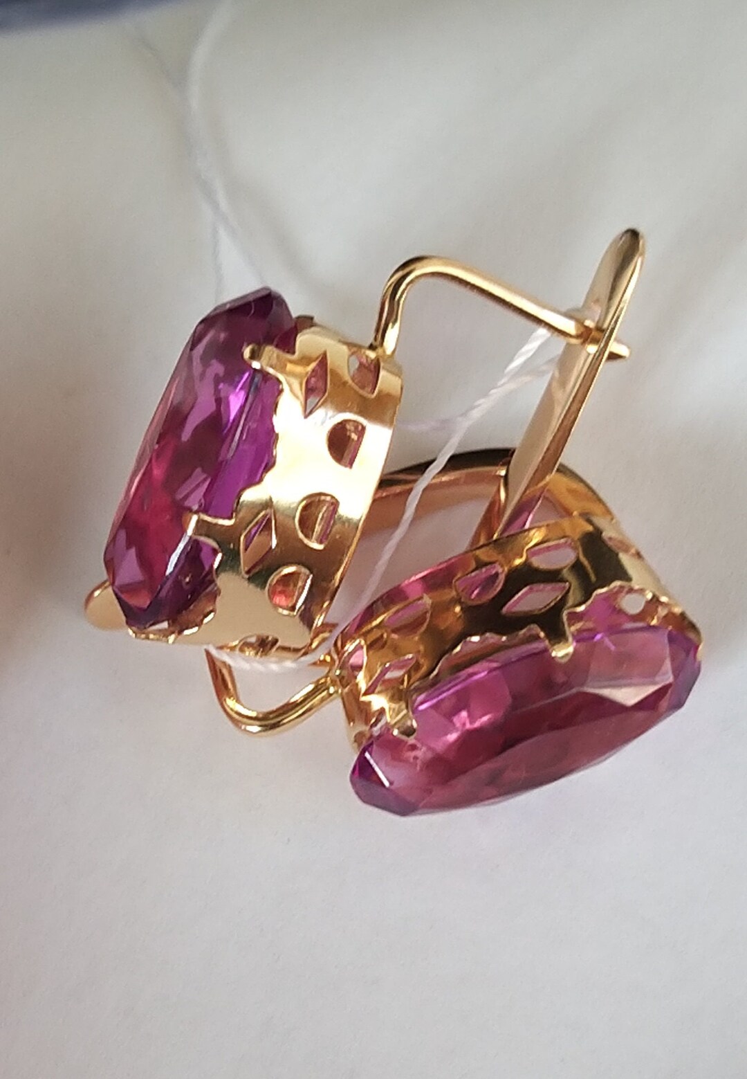 Natural Sapphire ! Vintage Gold 583 Star Solid Gold Rose Gold Earrings ...