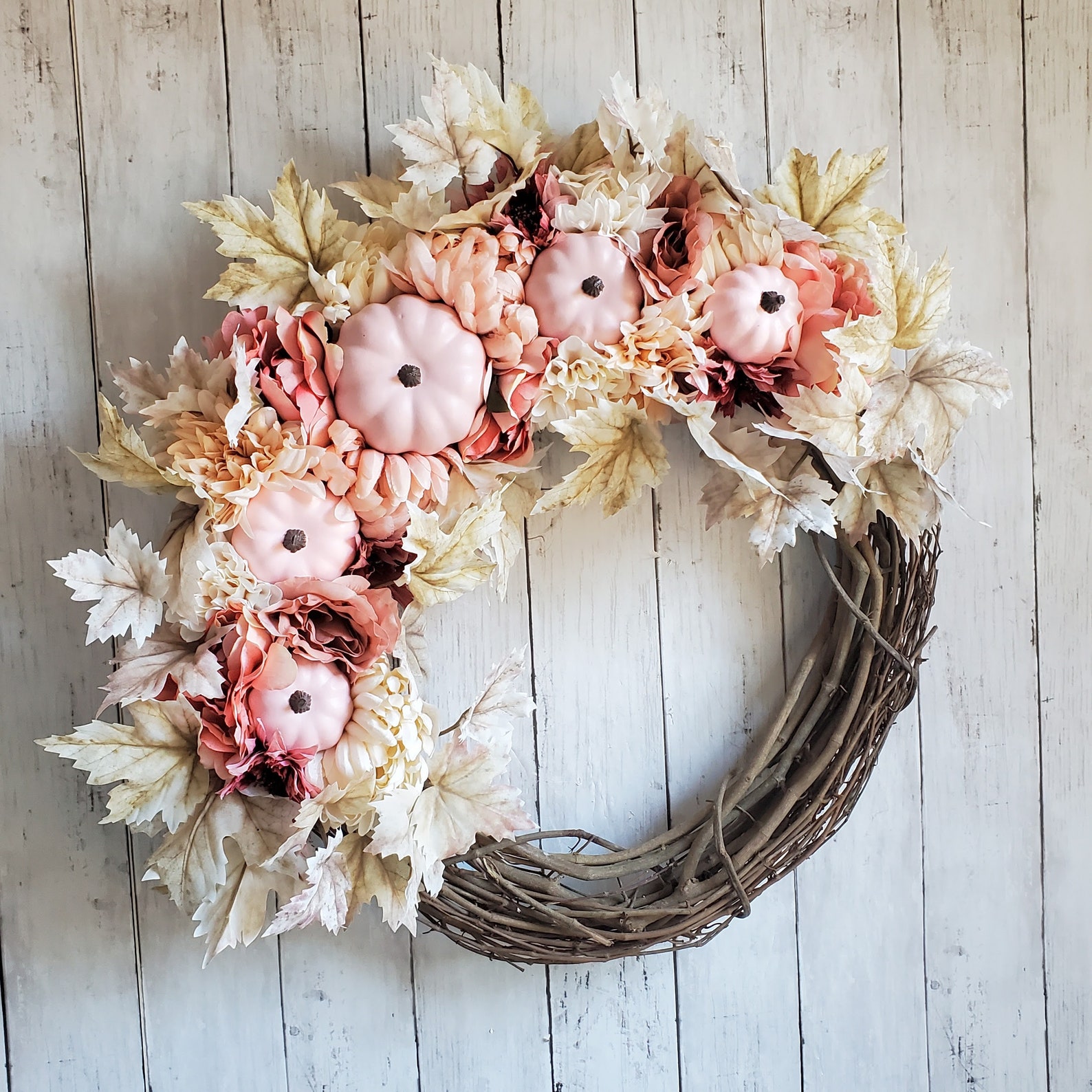 Pink Pumpkin Fall Wreath Large Autumn Wreath Thanksgiving - Etsy