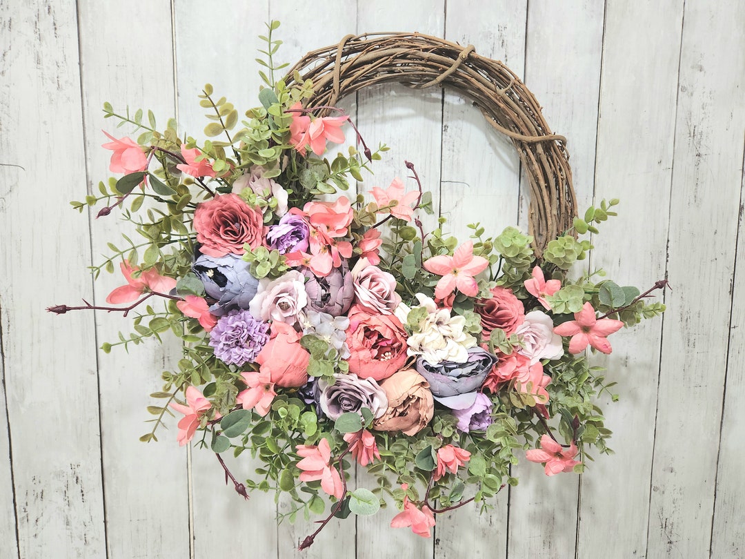 Pink Spring Wreath, Small Summer Wreath for Front Door, Modern Decor - Etsy