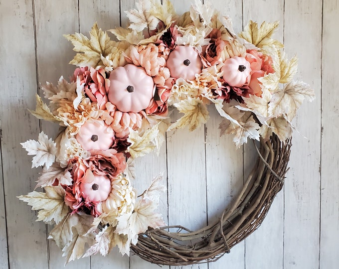 Pink Pumpkin Fall Wreath, Large Autumn Wreath, Thanksgiving Décor - Etsy