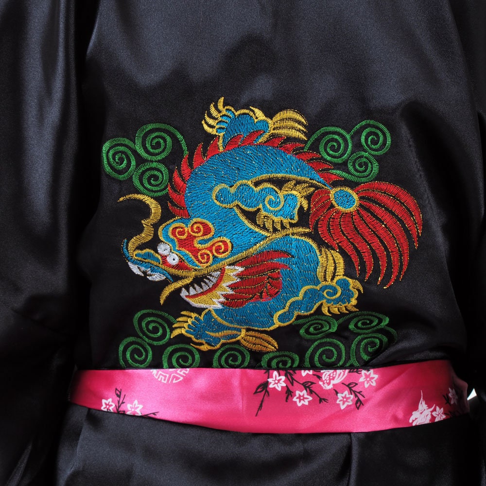 Embroidered Vintage Dragon Samurai Reversible Kimono Robe | Etsy