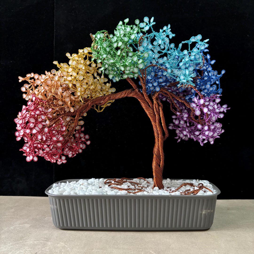 Handmade Rainbow Wire Bonsai Tree: Colorful Aluminum Sculpture - Etsy