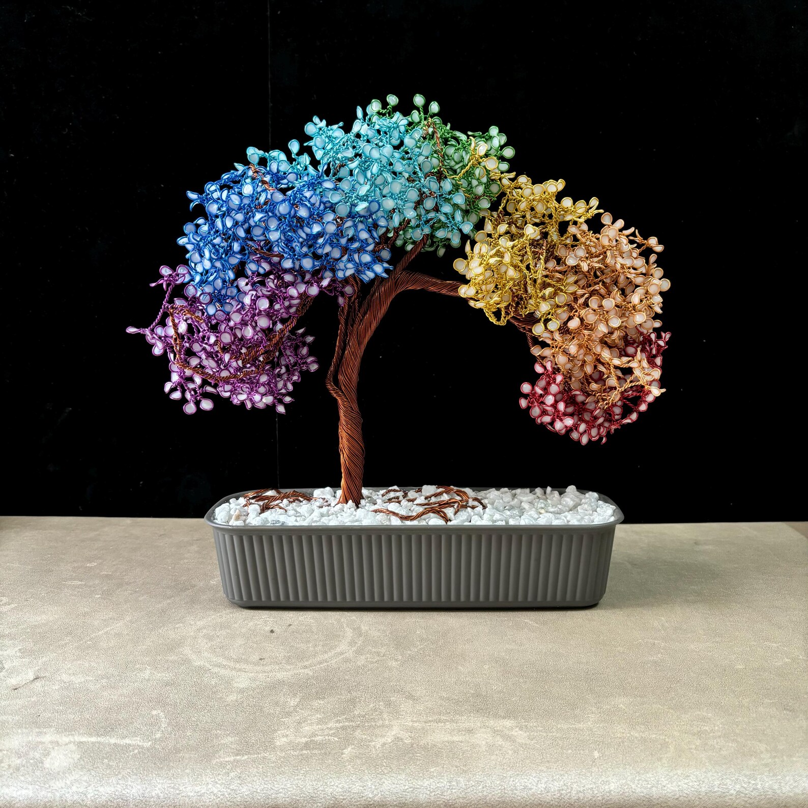 Handmade Rainbow Wire Bonsai Tree: Colorful Aluminum Sculpture - Etsy