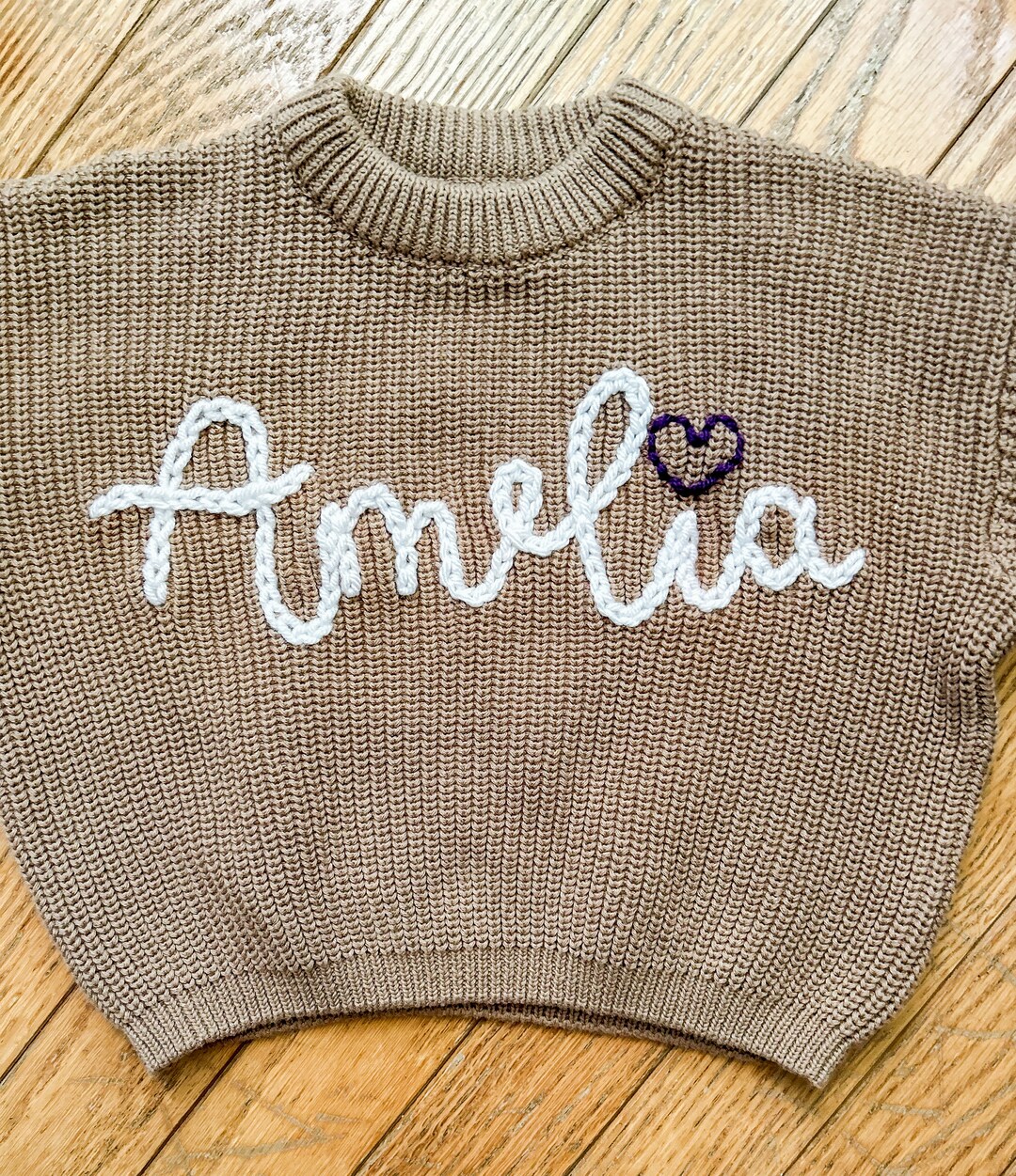 Personalized Hand Embroidered Sweater Mocha Sweater Personalized ...