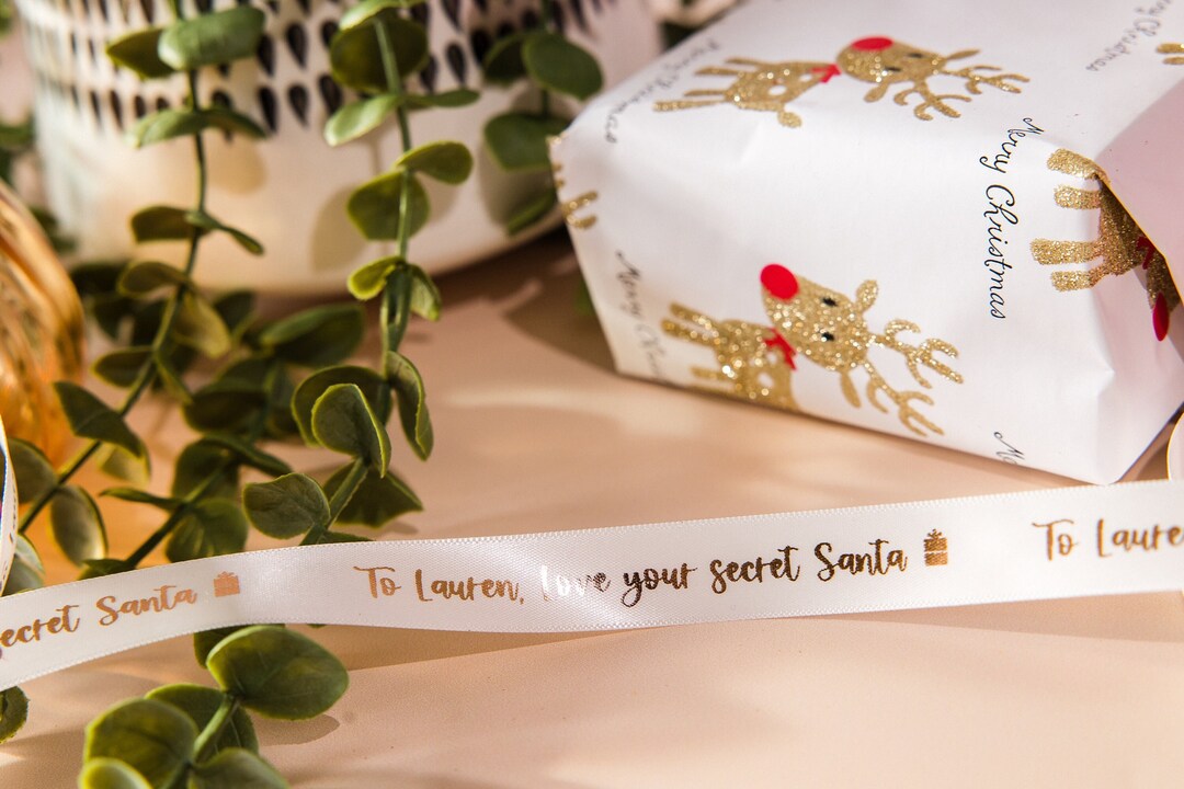 Secret Santa Personalised Christmas Ribbon, Luxury Gift Wrapping, Satin ...