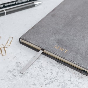 Grey Suede Personalised Notebook & Pen, Luxury Initials Embossed A5 ...