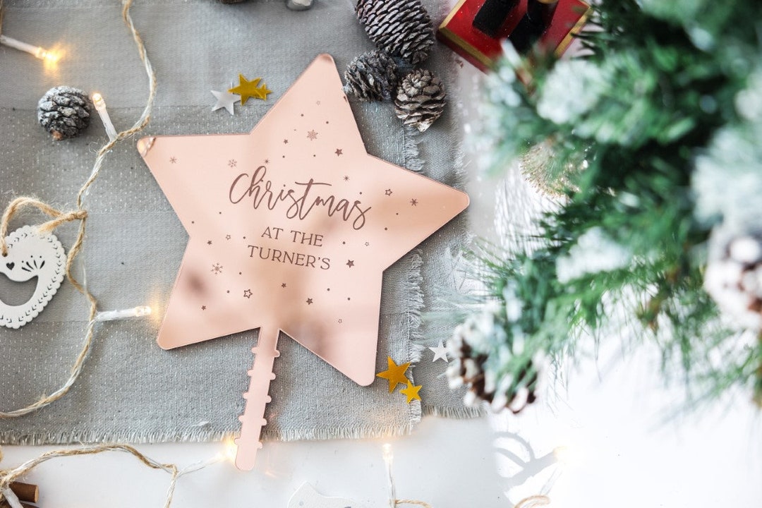 Christmas Tree Personalised Star Tree Topper, Mirror Engraved Luxury ...