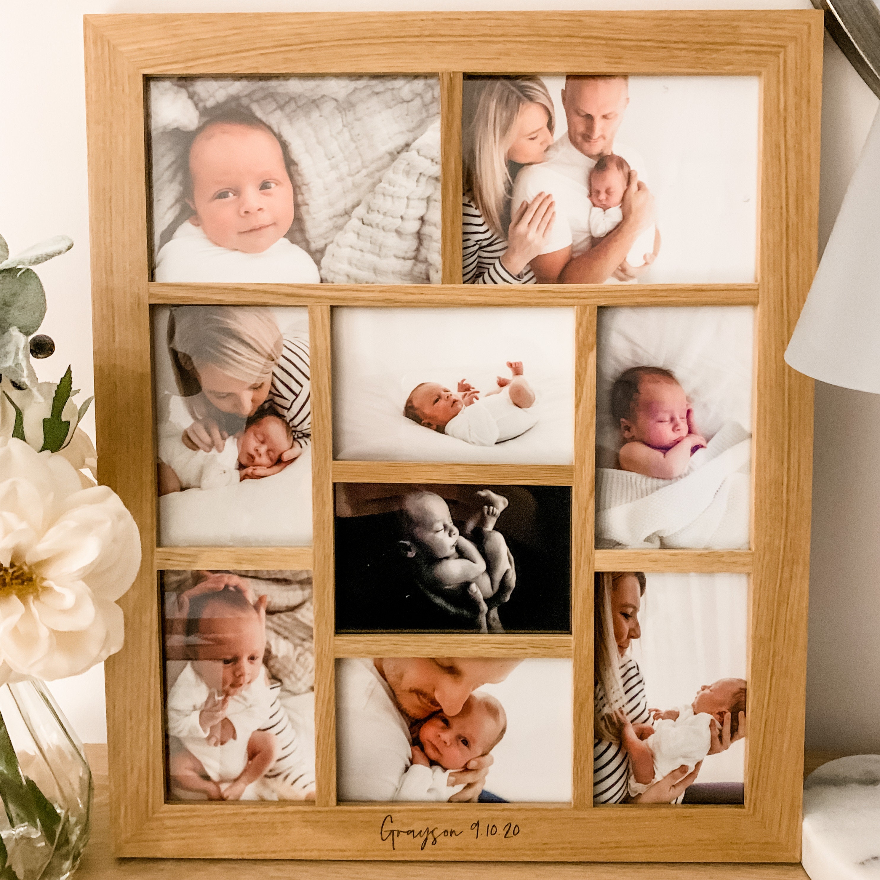 Engraved Wood Multi Frame Personalised Aperture Photo Frame Solid Oak Picture Frames New Baby Family Frame 9 Photo s Frame Gift Ideas Etsy
