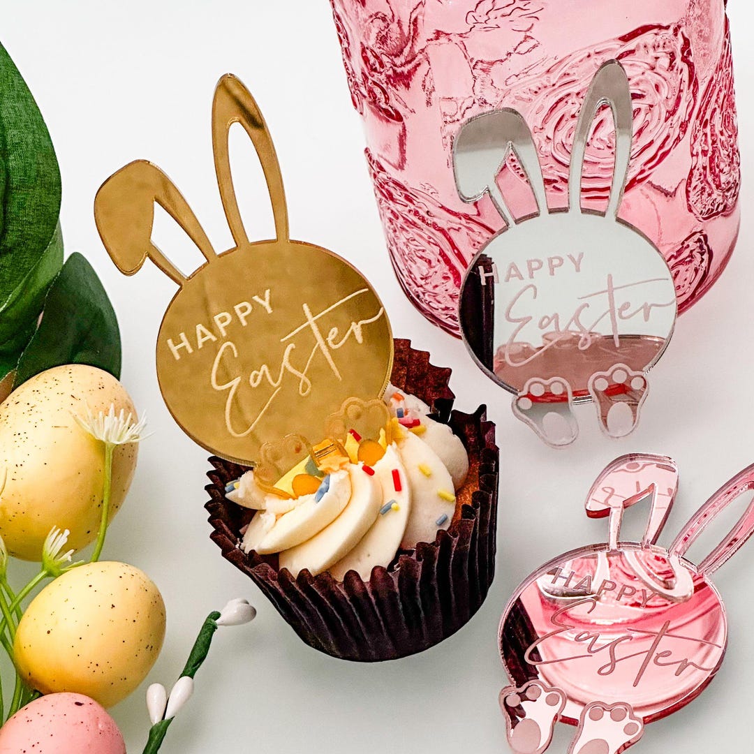 Happy Easter Mirror Cake Charm, Easter Bunny Mirror Acrylic Gift Tags ...