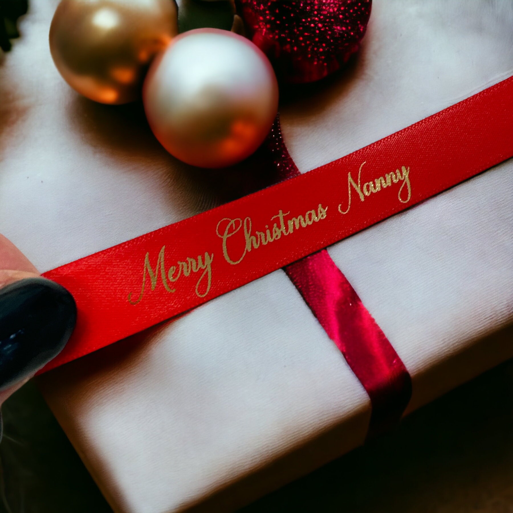Merry Christmas Nanny Personalised Christmas Ribbon Luxury Gift Wrapping Satin Present Ribbon Auntie Mummy Grandpa Grandma Mum Nan Etsy Ireland
