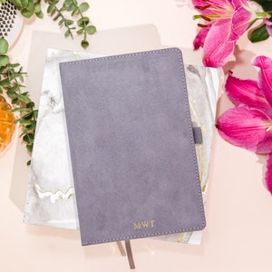 Grey Suede Personalised Notebook & Pen, Luxury Initials Embossed A5 ...