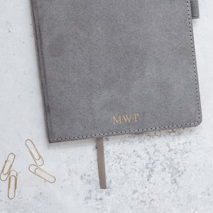 Grey Suede Personalised Notebook & Pen, Luxury Initials Embossed A5 ...