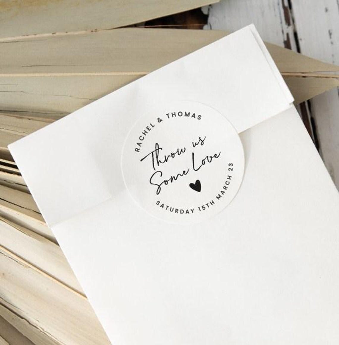 Wedding Confetti Bag Personalised Stickers, Throw Us Some Love Confetti ...