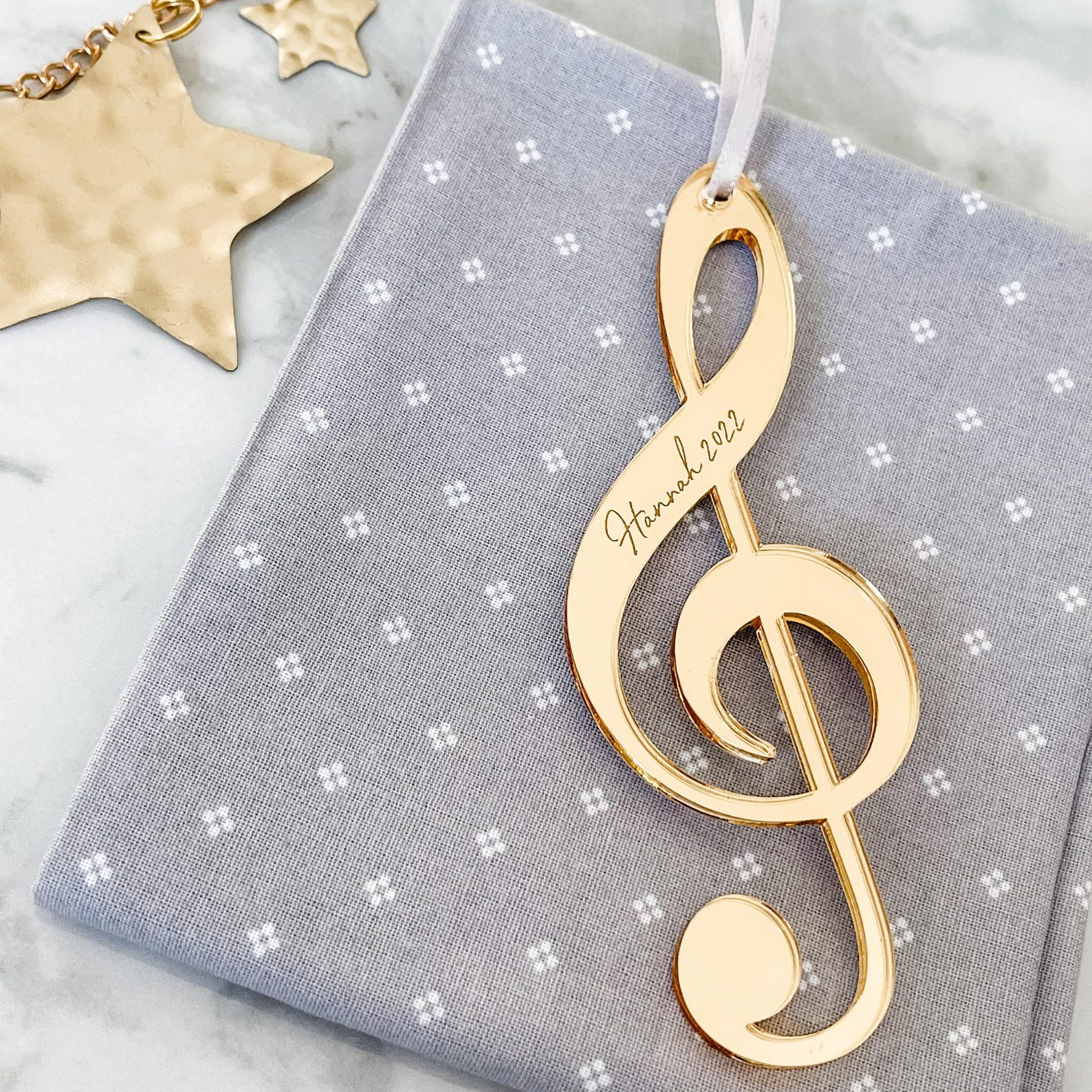 Personalised Treble Clef Ornament, Music Tag (mirror Acrylic) - Etsy