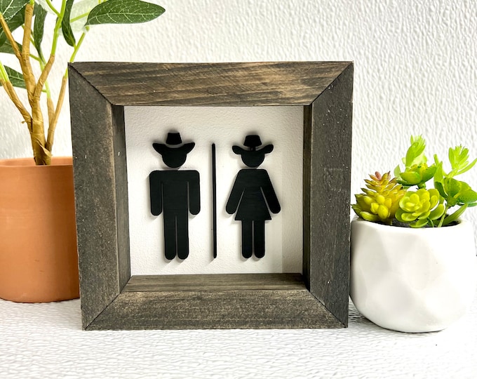 Wooden Cowboy and Cowgirl Bathroom Sign, Tiered Tray Western Sign ...