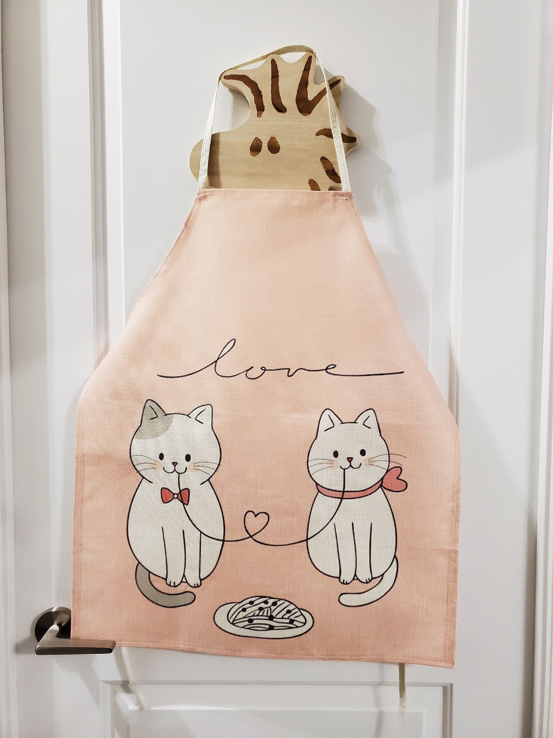 Personalized Embroidered Cat Love Apron, Machine Embroidered Kawaii Cat ...