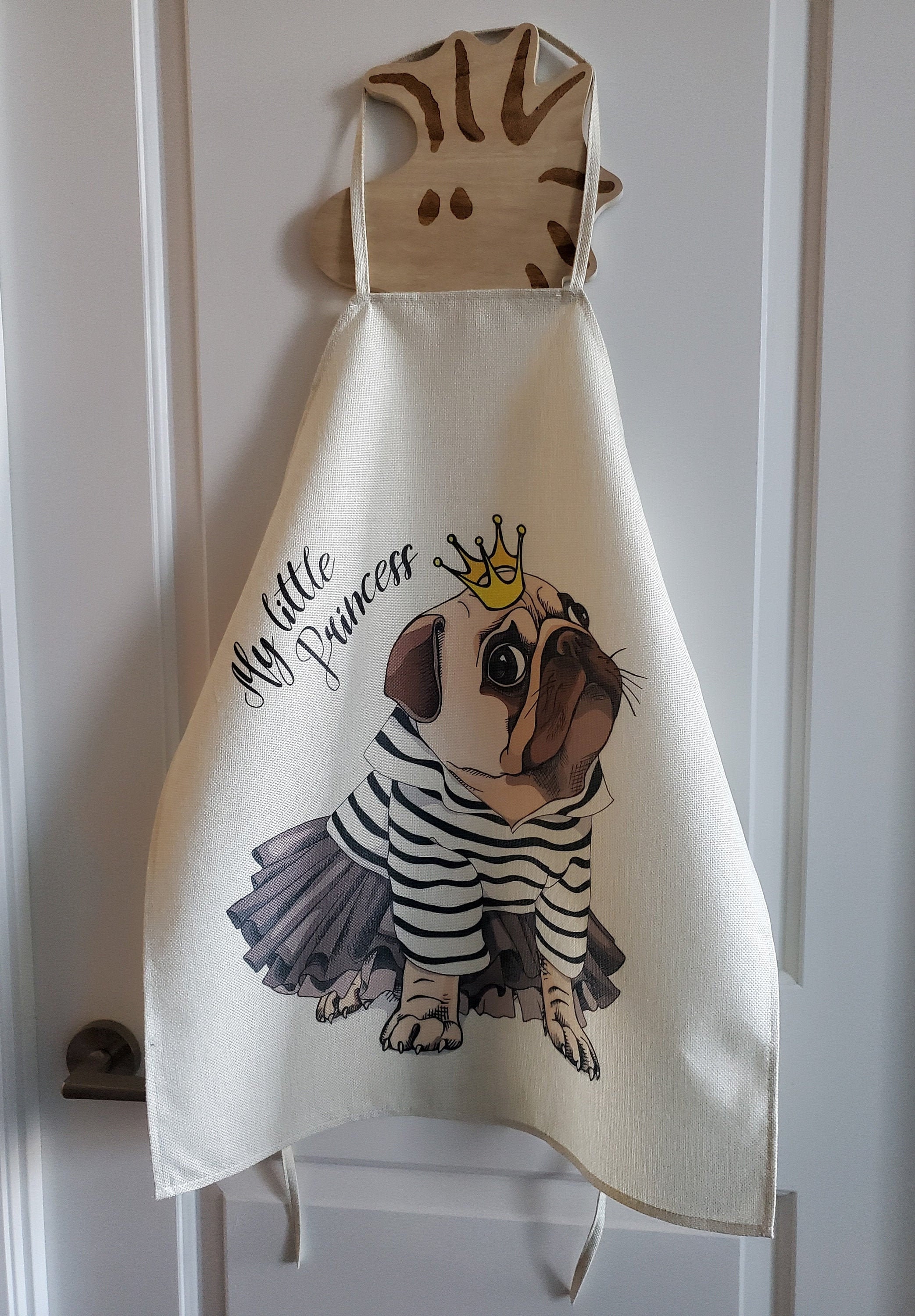 Personalized Embroidered Princess Pug Apron, Machine Embroidered Kawaii ...