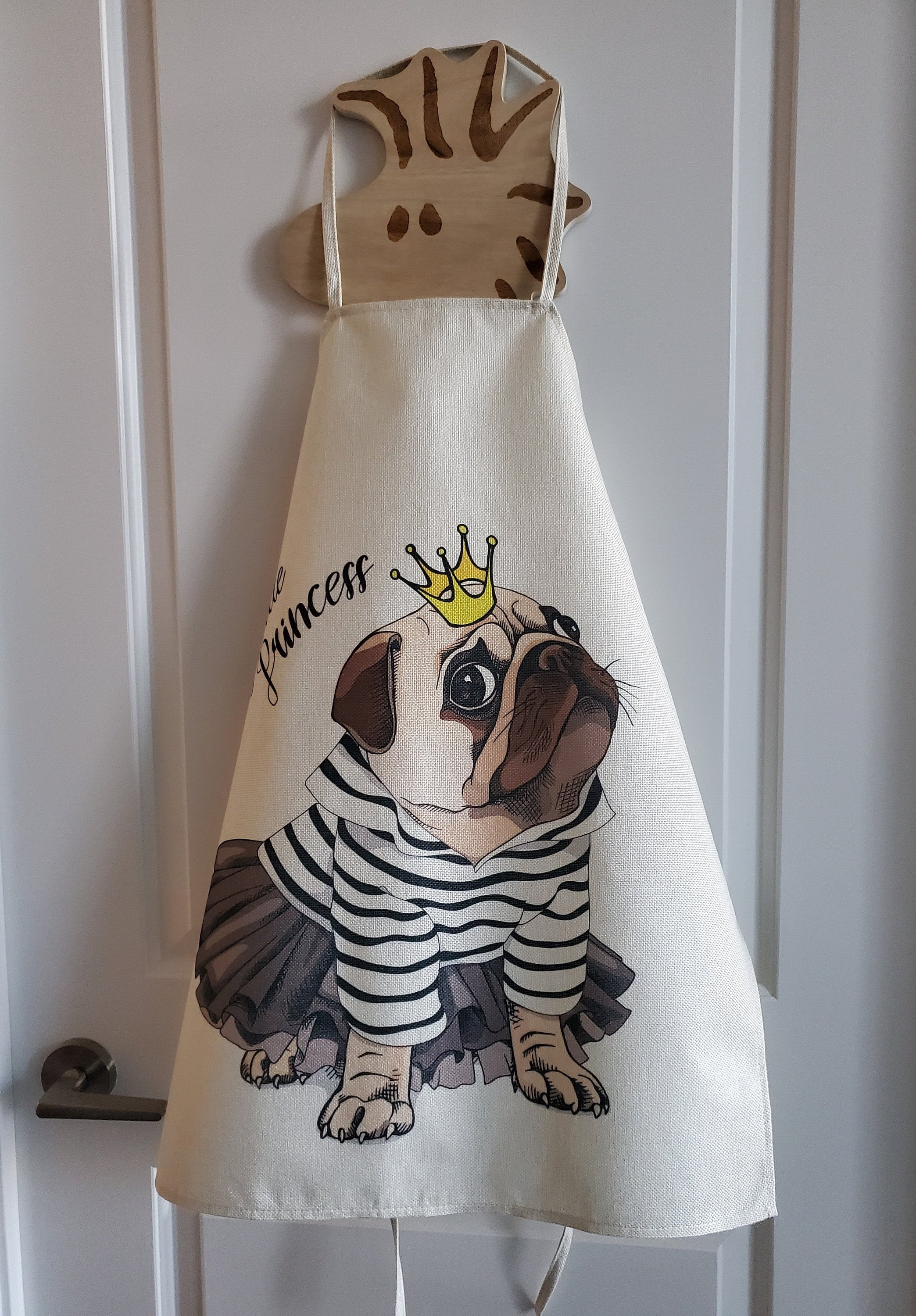 Personalized Embroidered Princess Pug Apron, Machine Embroidered Kawaii ...