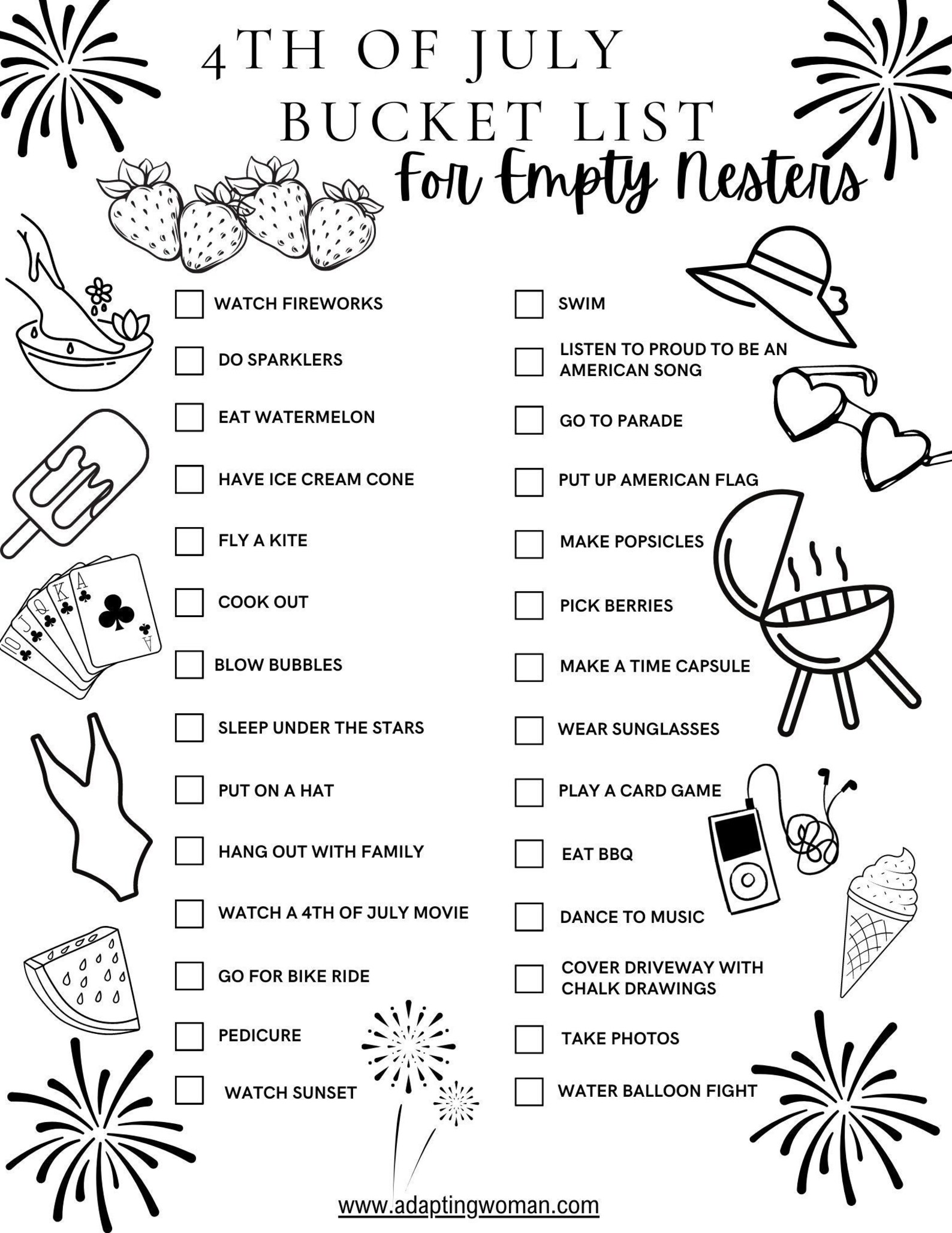 Fourth of July Bucket List, Things to Do Fourth of July, Empty Nester ...