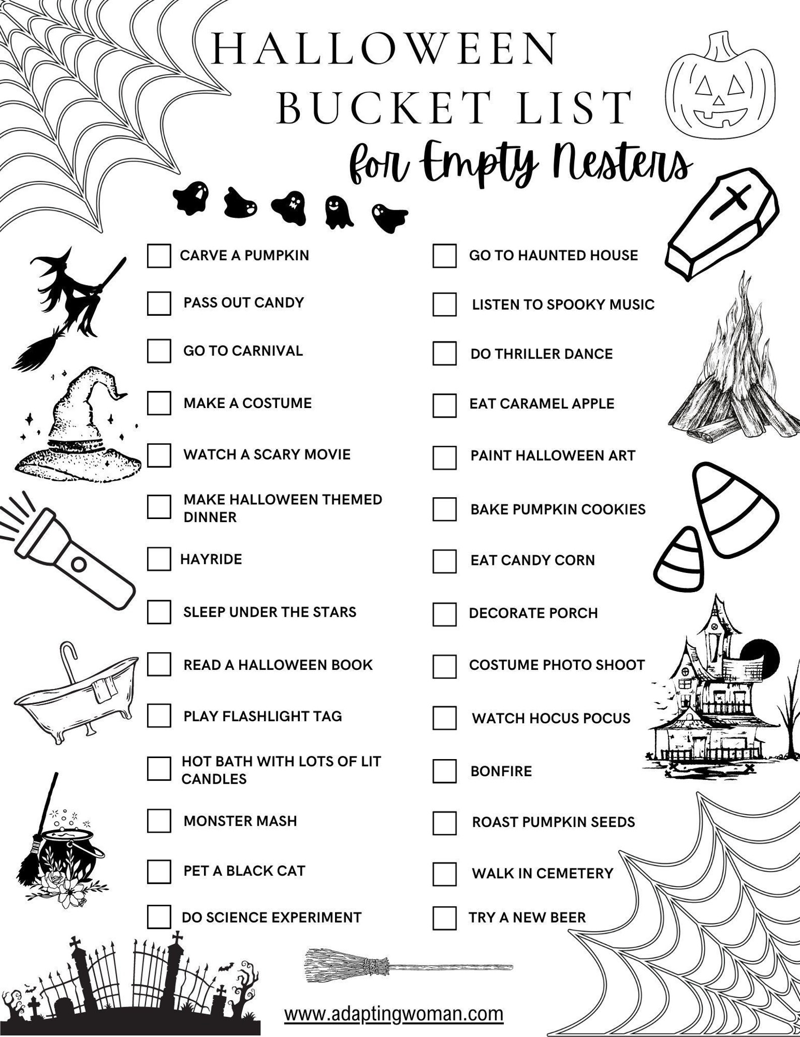 Halloween Bucket List, Things to Do Halloween, Empty Nester Halloween ...