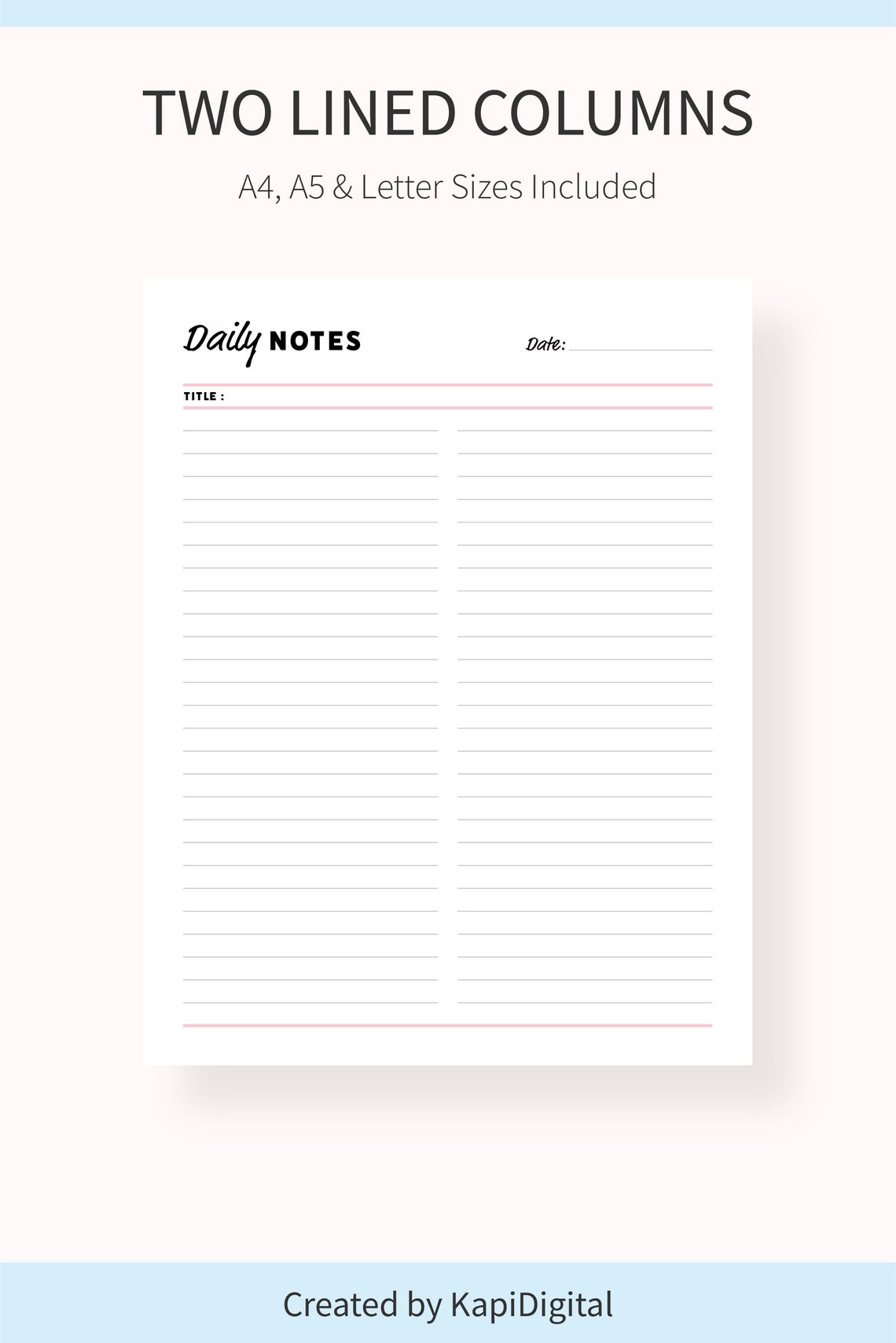 Daily Notes Set PDF Printable A4 A5 and Letter | Etsy