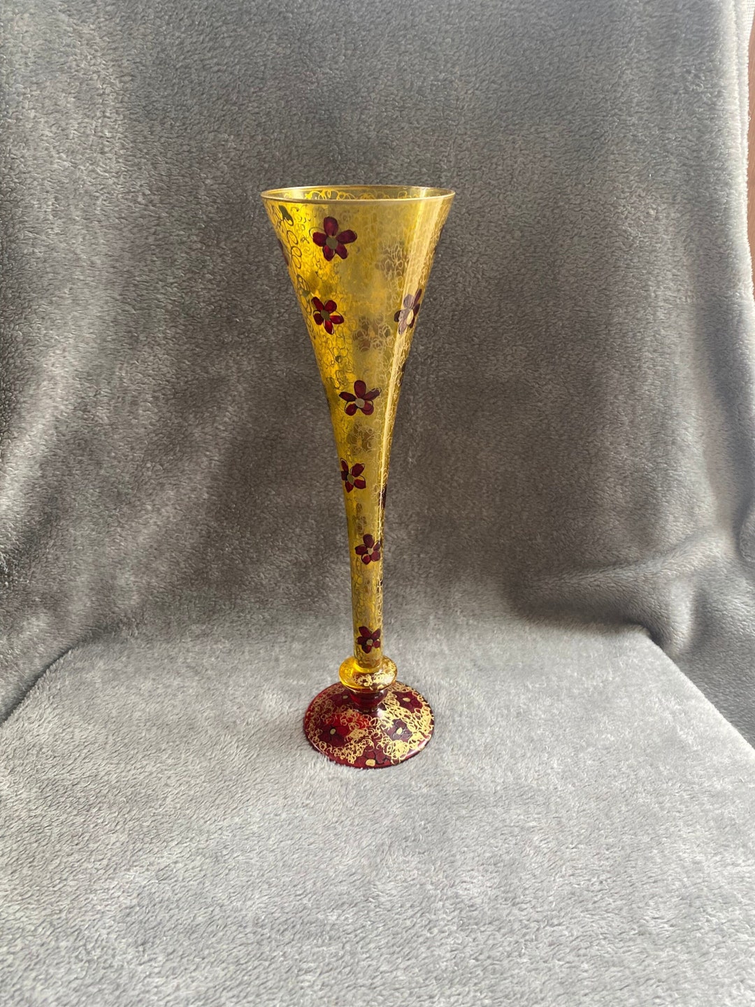 Vintage, Glass Champagne Flute, Hand Painted in Romania, Royal Danube ...
