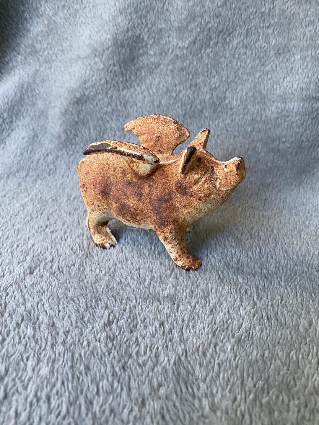 Vintage Cast Iron Miniature Pig With Wings, Beautiful Rust Patina, When ...