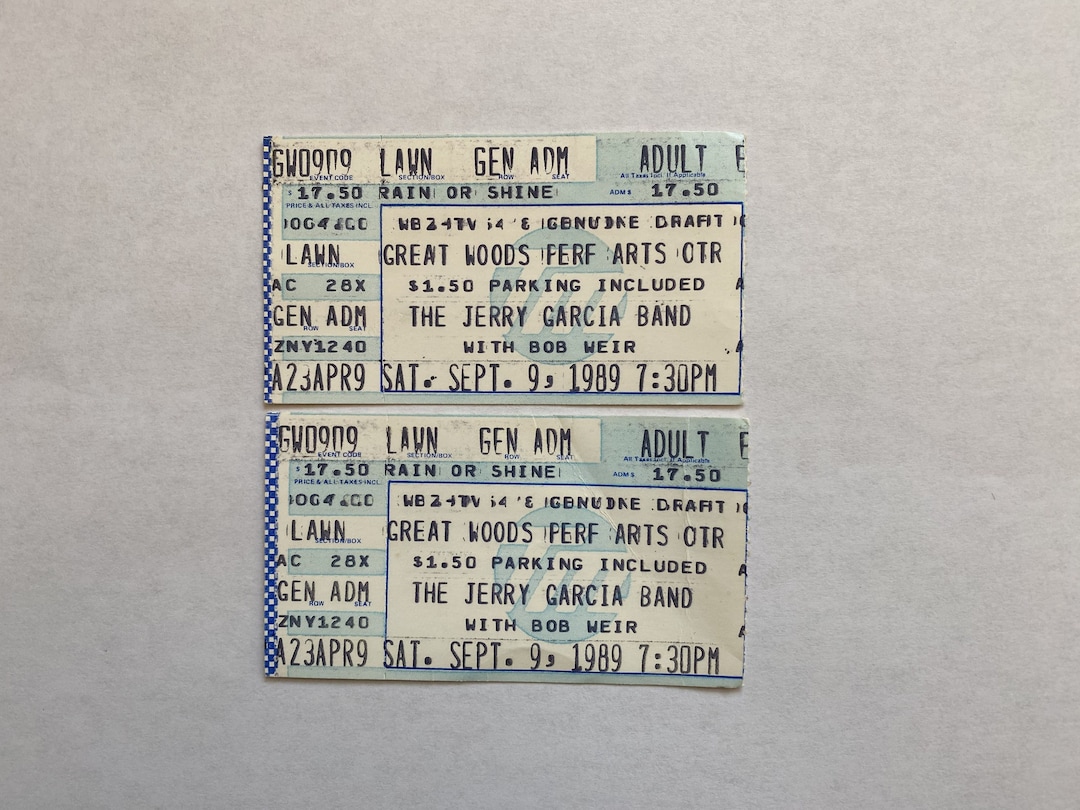 2 Vintage Concert Ticket Stubs, Jerry Garcia Band With Bob Weir, Great ...
