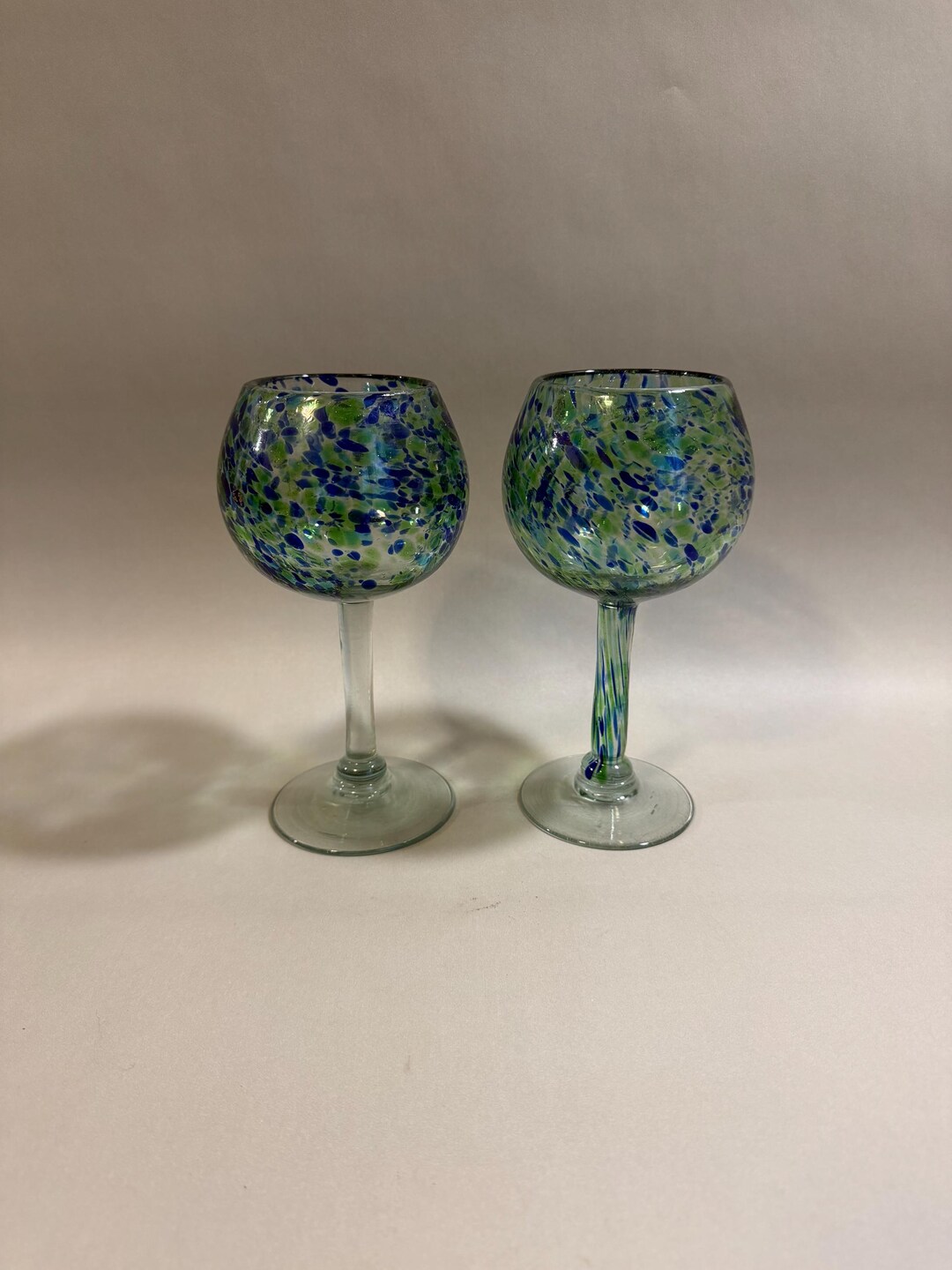 Vintage Pair of Hand-blown Mexican Confetti Wine Goblets, 7" Tall ...