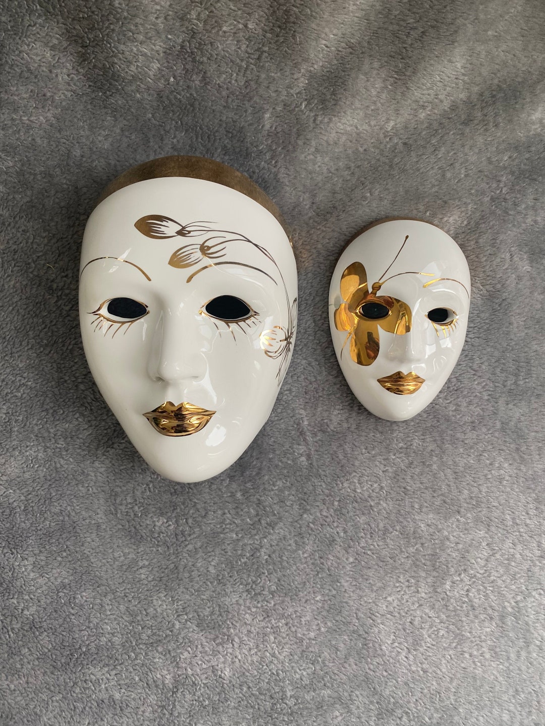 Two Vintage White and Gold Ceramic Theatre Masks - Etsy