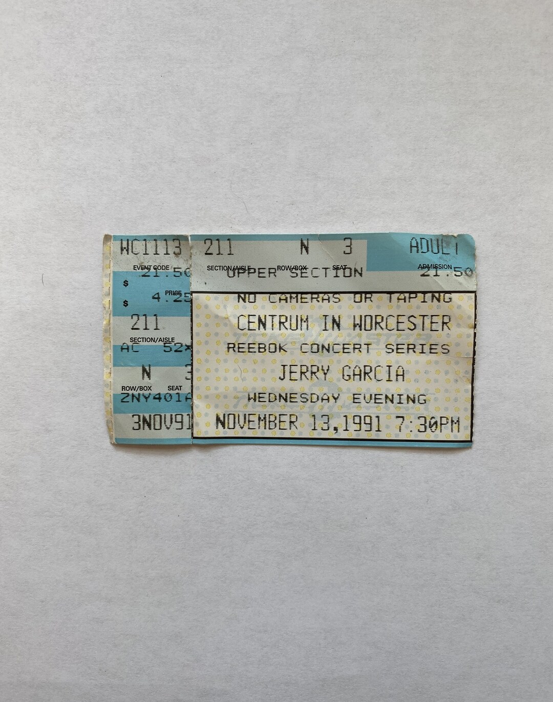 Vintage Concert Ticket Stub, Jerry Garcia, the Centrum, November 13th ...