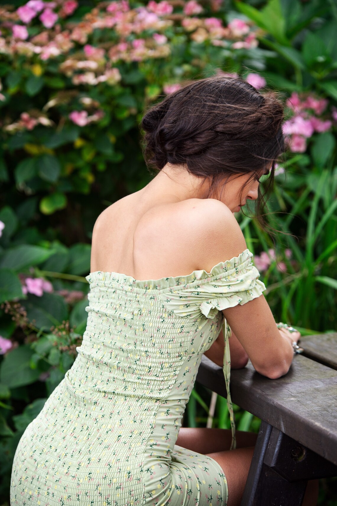 Ferreira Dress in Apple Green Made From 100% Cotton With Printed Pink ...