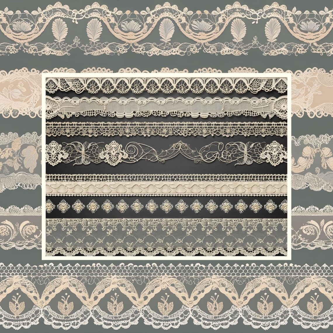 Vintage Lace Border Bundle, Lace Trim Fussy Cuts Victorian Lace Kit ...