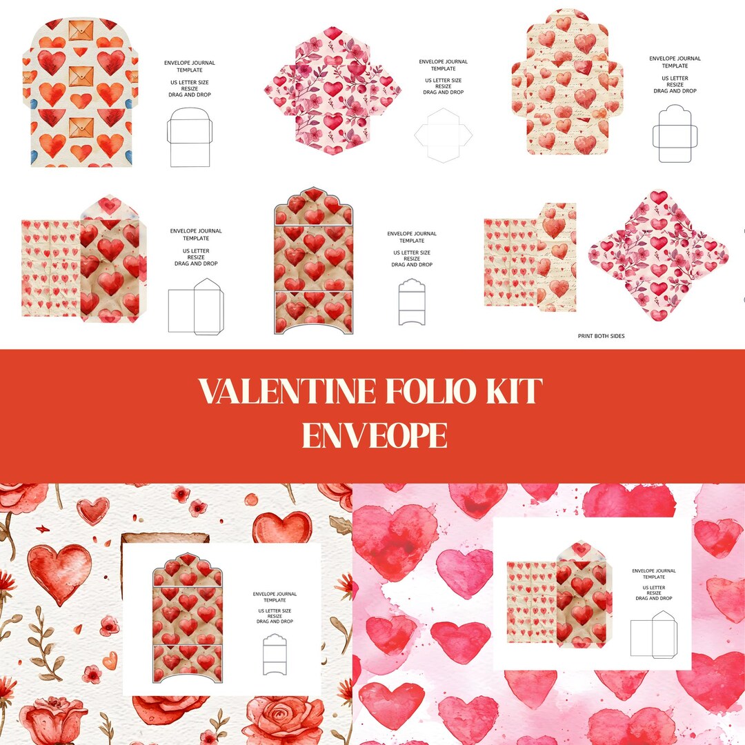 Valentine Heart Envelope Kit | Printable Love Folio Pages | PDF ...