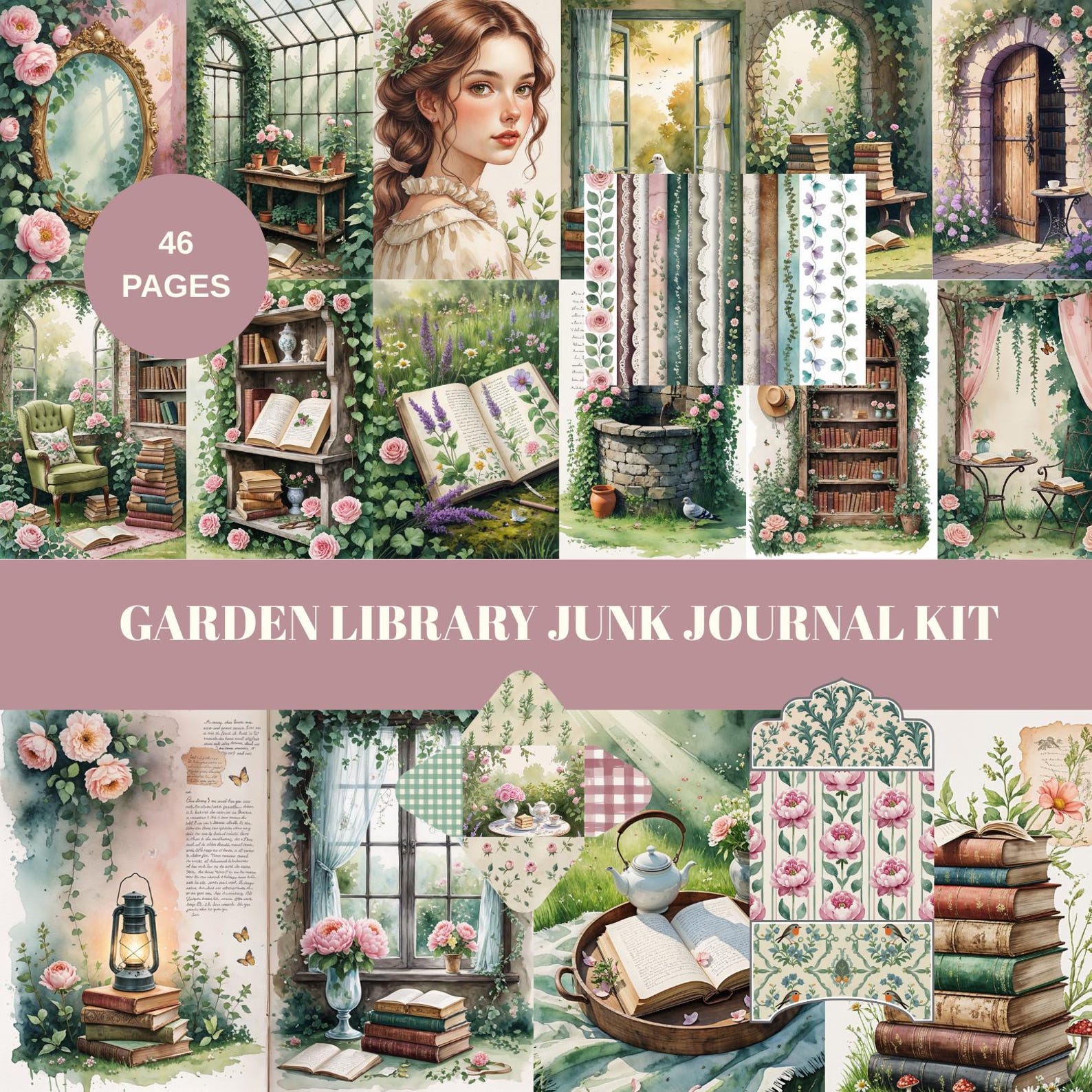 Garden Library Junk Journal Kit, Garden Library Scrapbook Kit Journal ...