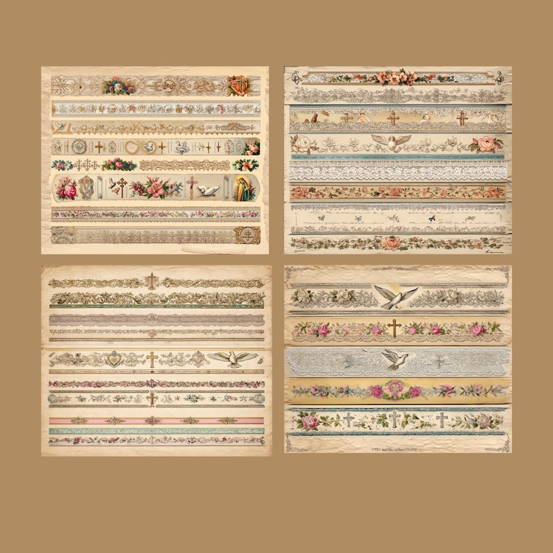 Vintage Religious Border Strips Ephemera,ornate Cuttable Strips, Floral ...