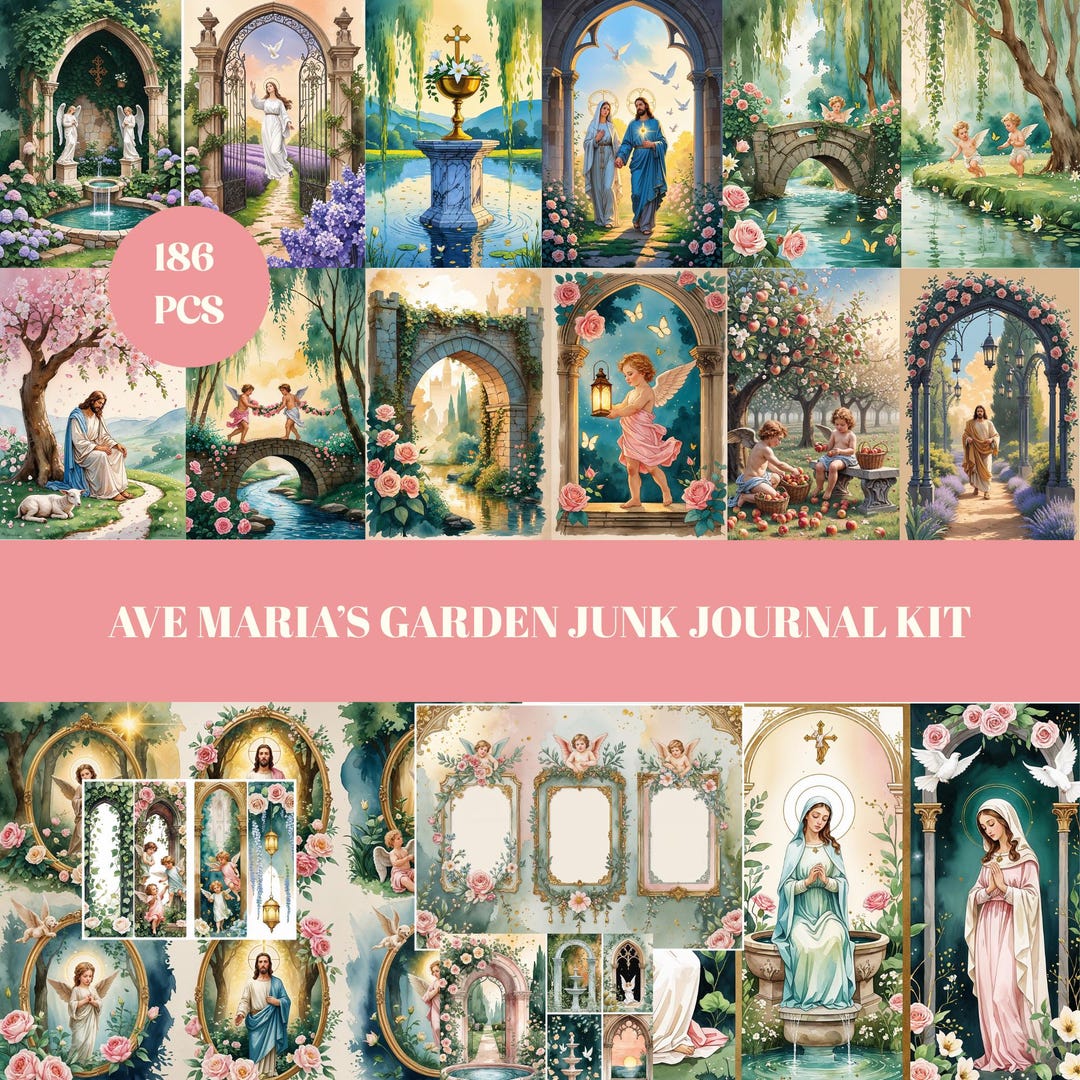 Heavenly Garden Catholic Faith Junk Journal Kit, Virgin Mary Jesus ...
