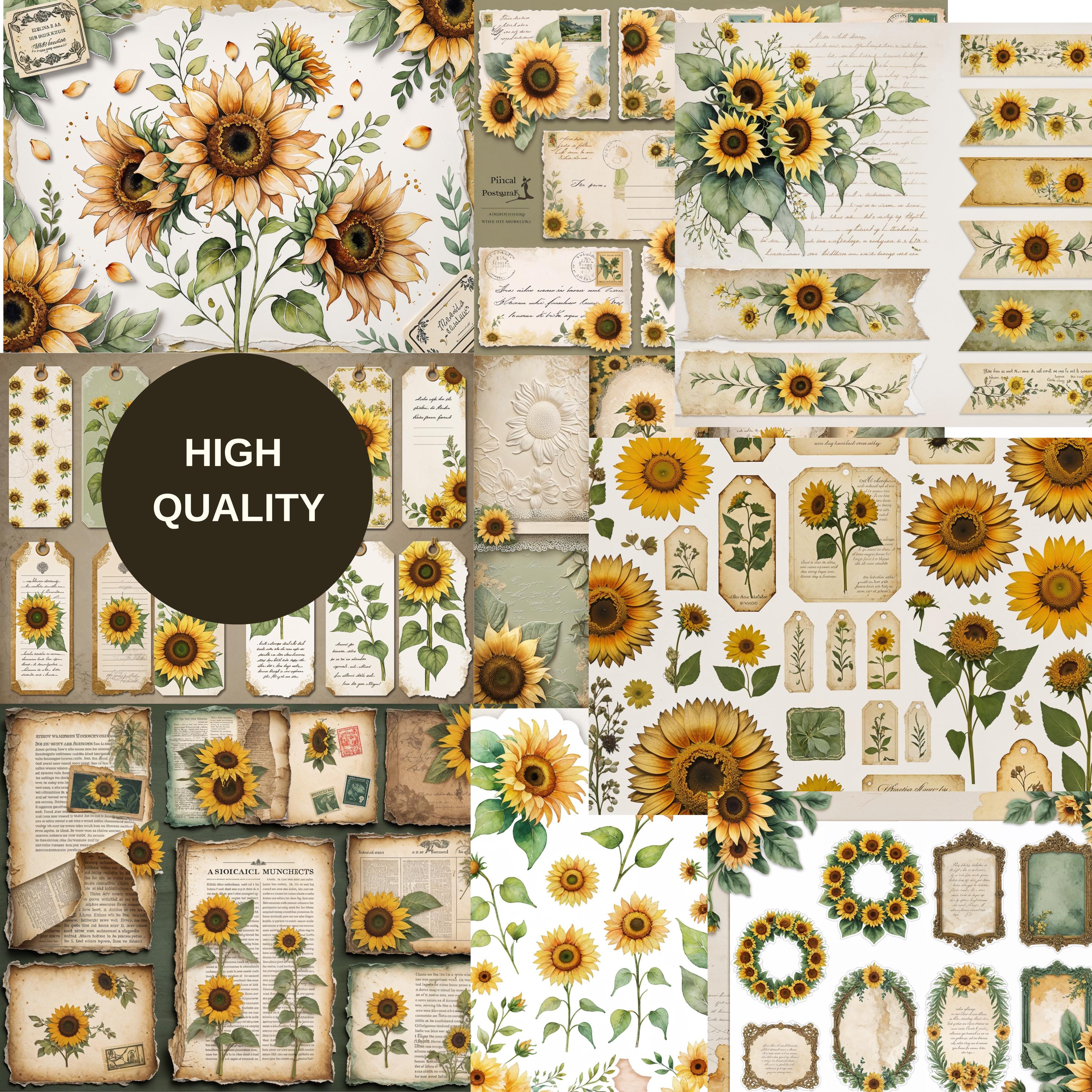 Vintage Sunflower Junk Journal Pages, Sunflower Scrapbook Kit, Antique ...