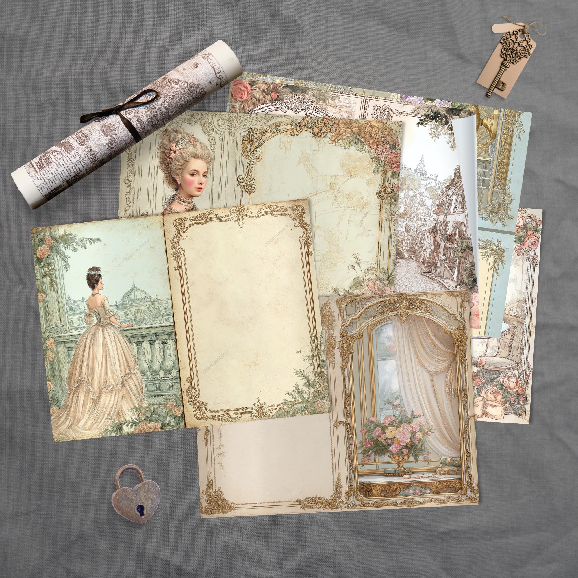 Royal Marie Antoinette Inspired Junk Journal Kit 299 PCS, Rococo ...