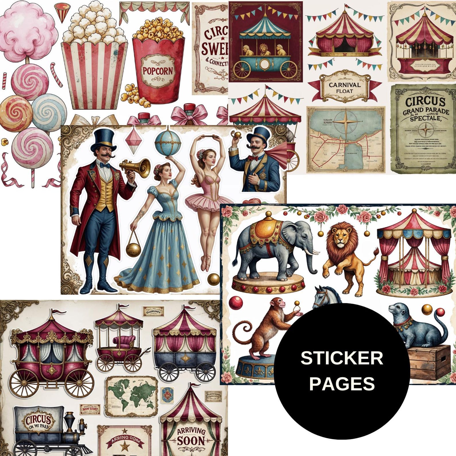 Vintage Circus Junk Journal Kit, Carnival Circus Scrapbook Ephemera ...