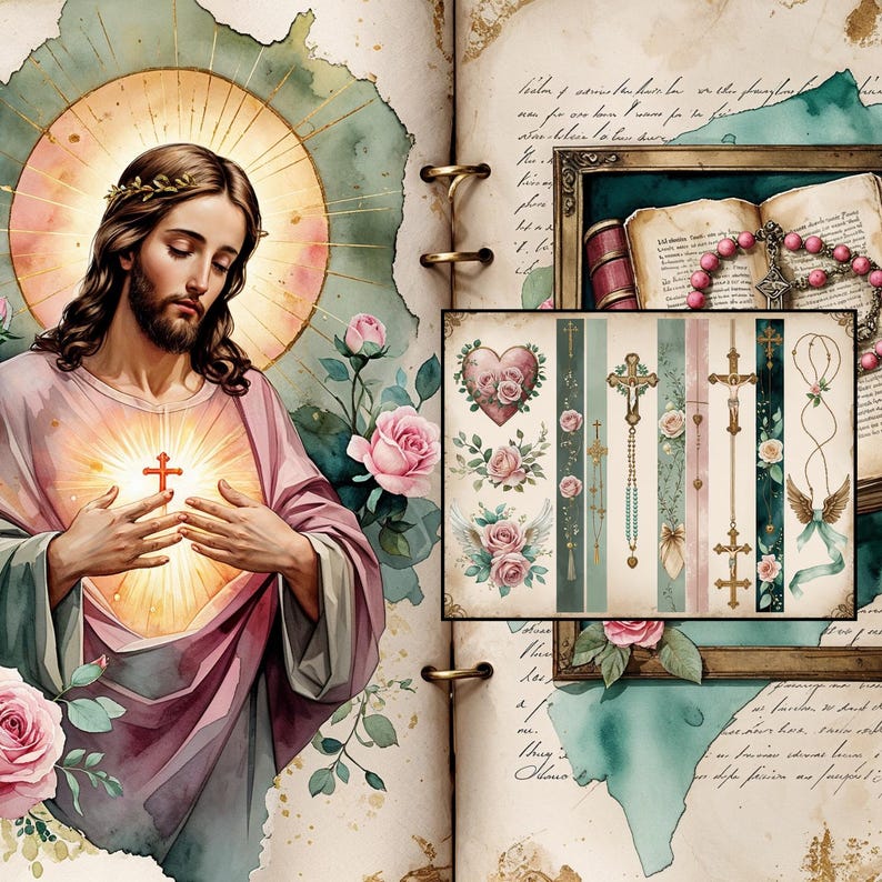 Vintage Catholic Sacred Heart Junk Journal Kit, Christian Ephemera ...